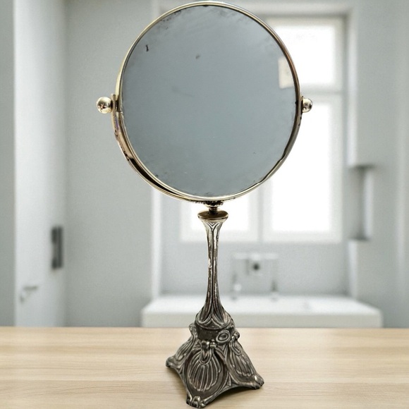 Bath | Vintage Ornate Swivel Vanity Mirror With Pedestal Base Silver ...